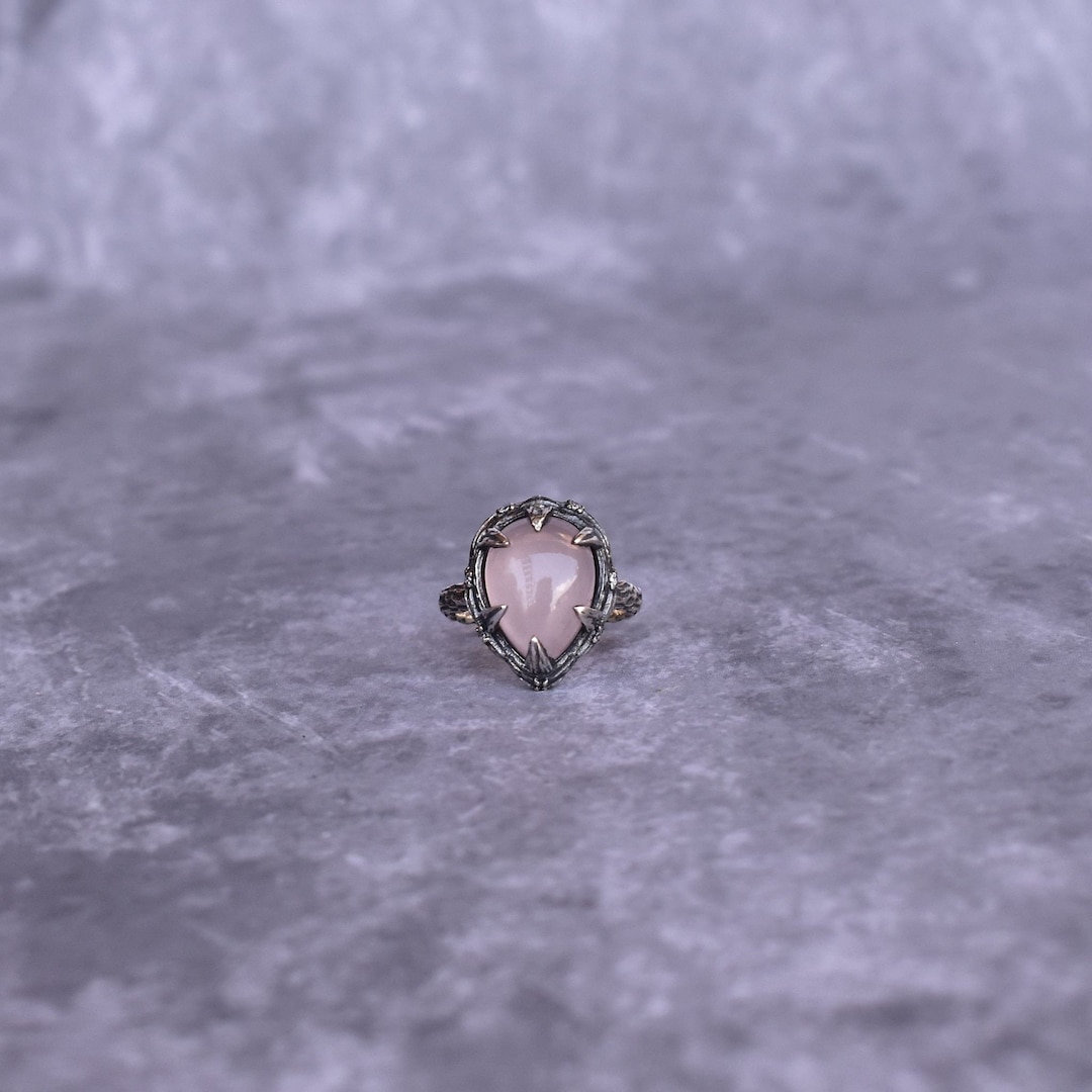 Natural Rose Quartz Ring* Teardrop Rose Quartz Ring for Women* Pink ...
