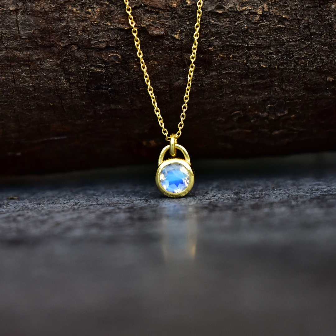 Moonstone Necklace, Rainbow Moonstone Round Cut Necklace, Moonstone ...