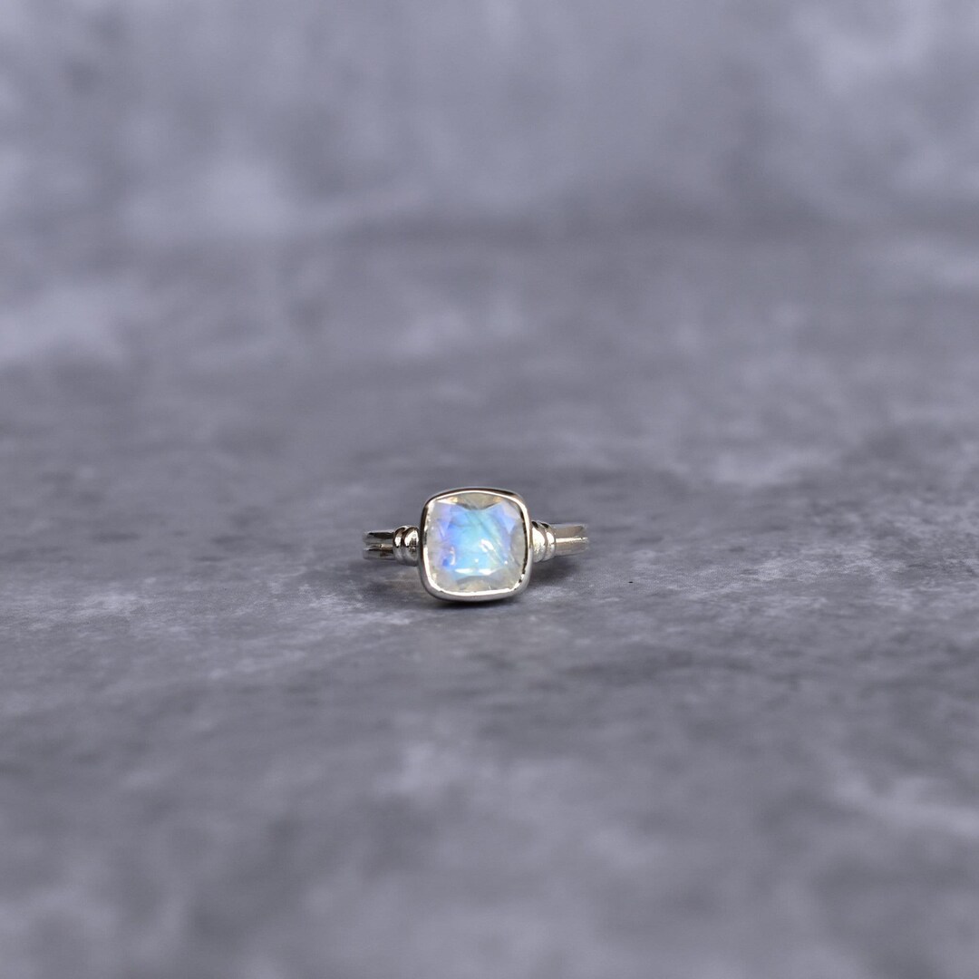 Natural Moonstone Cushion Cut Gemstone Ring* Rainbow Moonstone Ring ...