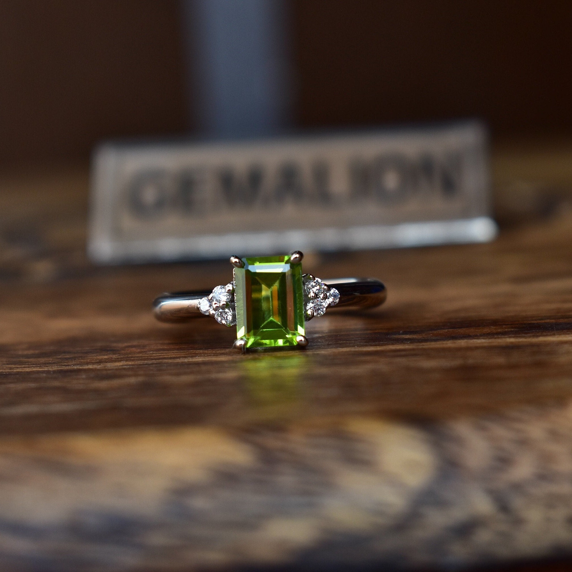 Natural Peridot Ring Sterling Silver Emerald Cut Gemstone - Etsy