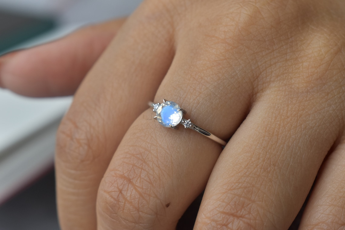 Moonstone Minimalist Ring Moonstone Dainty Engagement Ring | Etsy