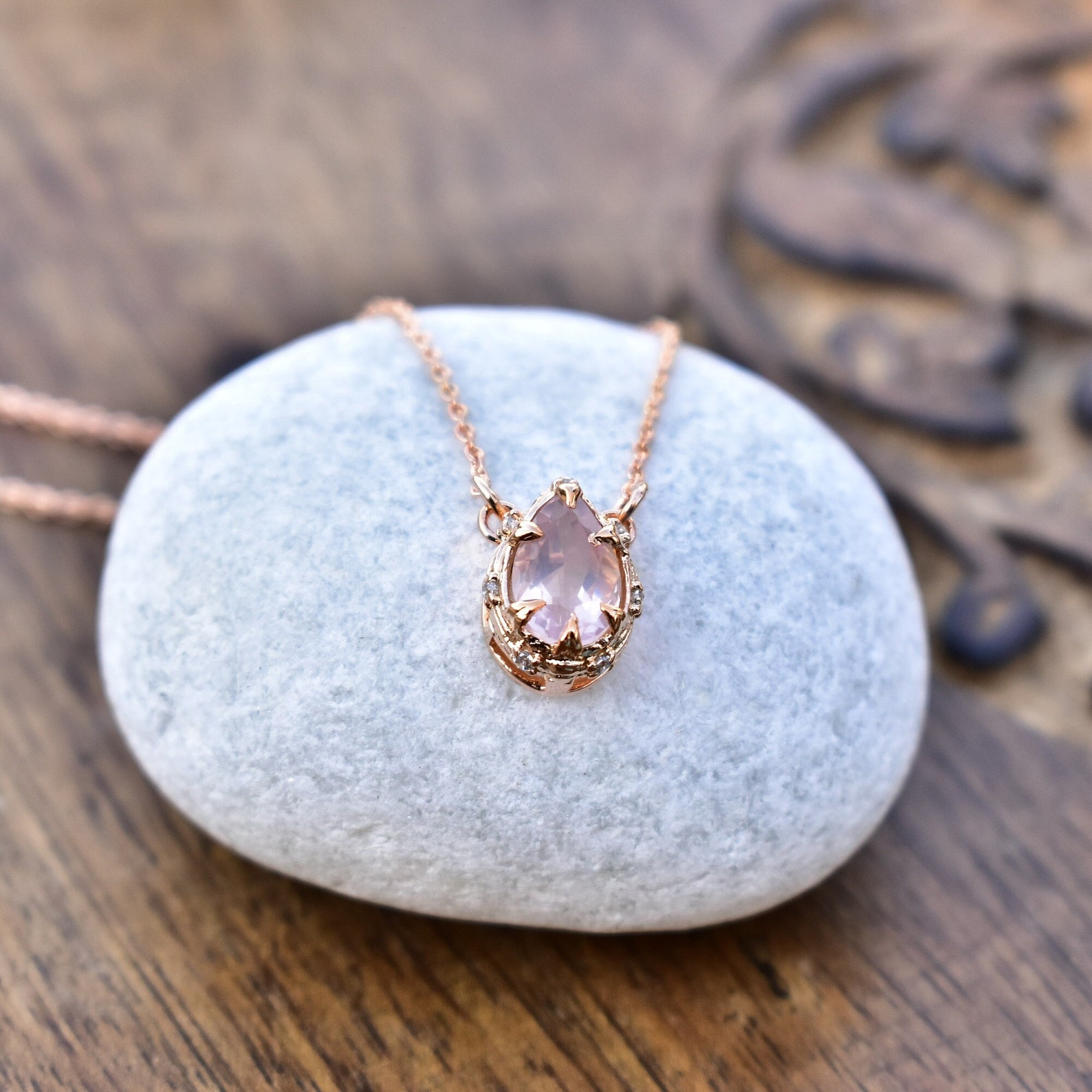 Rose Quartz Necklace Genuine Pink Quartz Necklace Dainty - Etsy