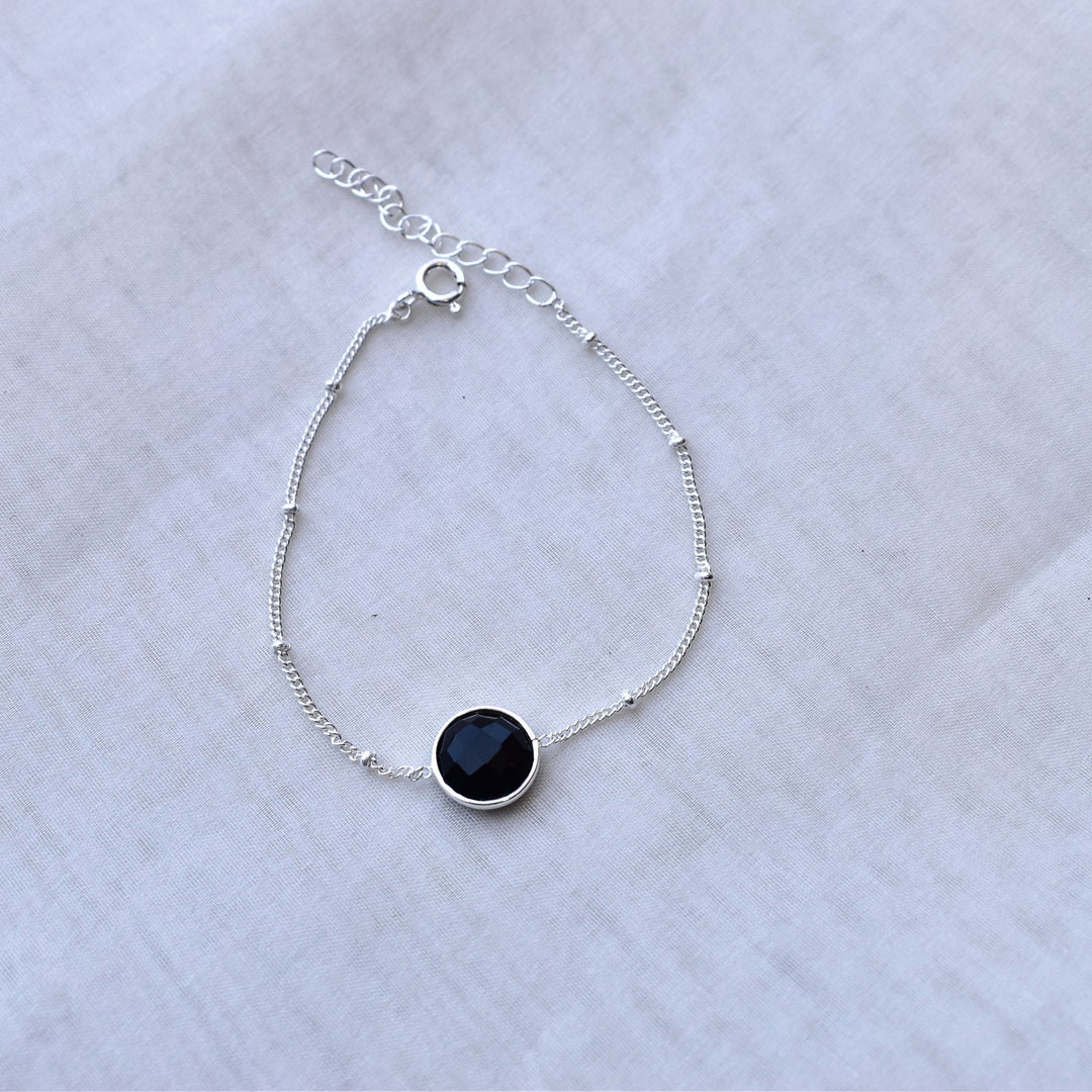 Genuine Black Onyx Bracelet* Onyx Chain Bracelet for Women* Black Stone ...