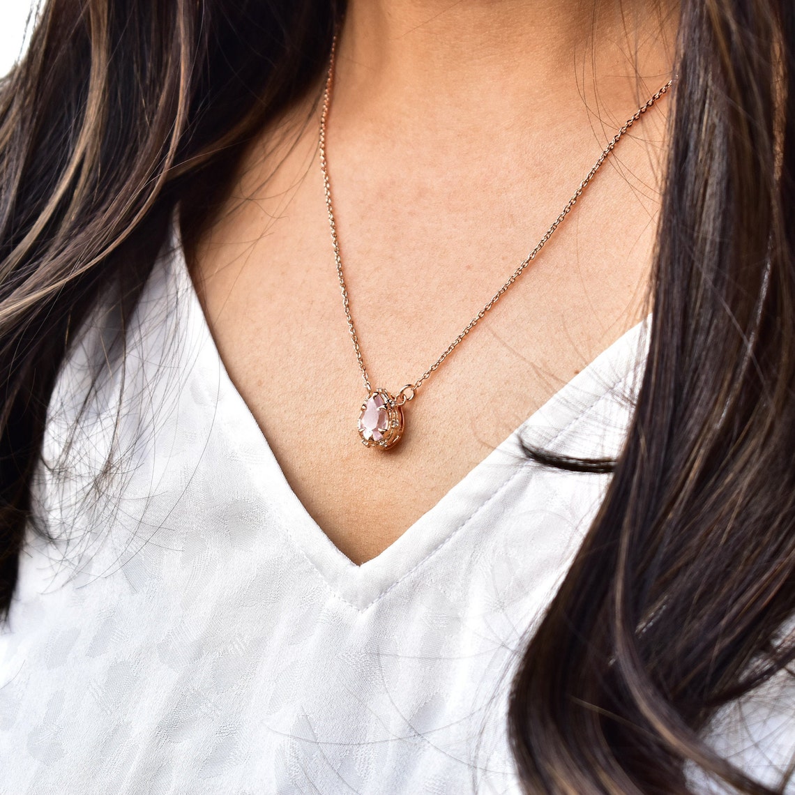 Rose Quartz Necklace Genuine Pink Quartz Necklace Dainty - Etsy