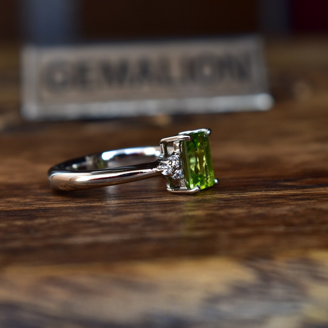 Natural Peridot Ring Sterling Silver Emerald Cut Gemstone - Etsy