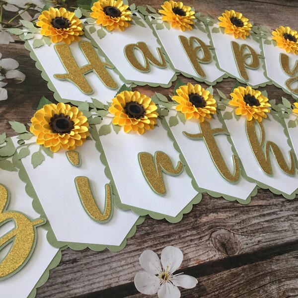 Sunflower Happy Birthday Banner - Etsy