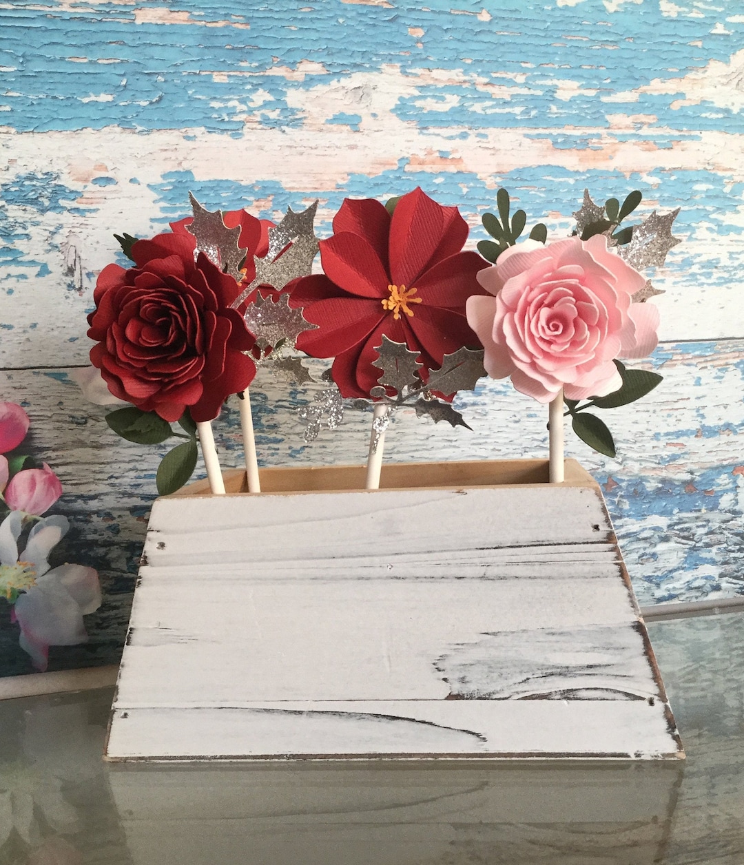 Floral Cupcake Toppers, Pink Cupcake Toppers, Poinsettia Cupcake ...