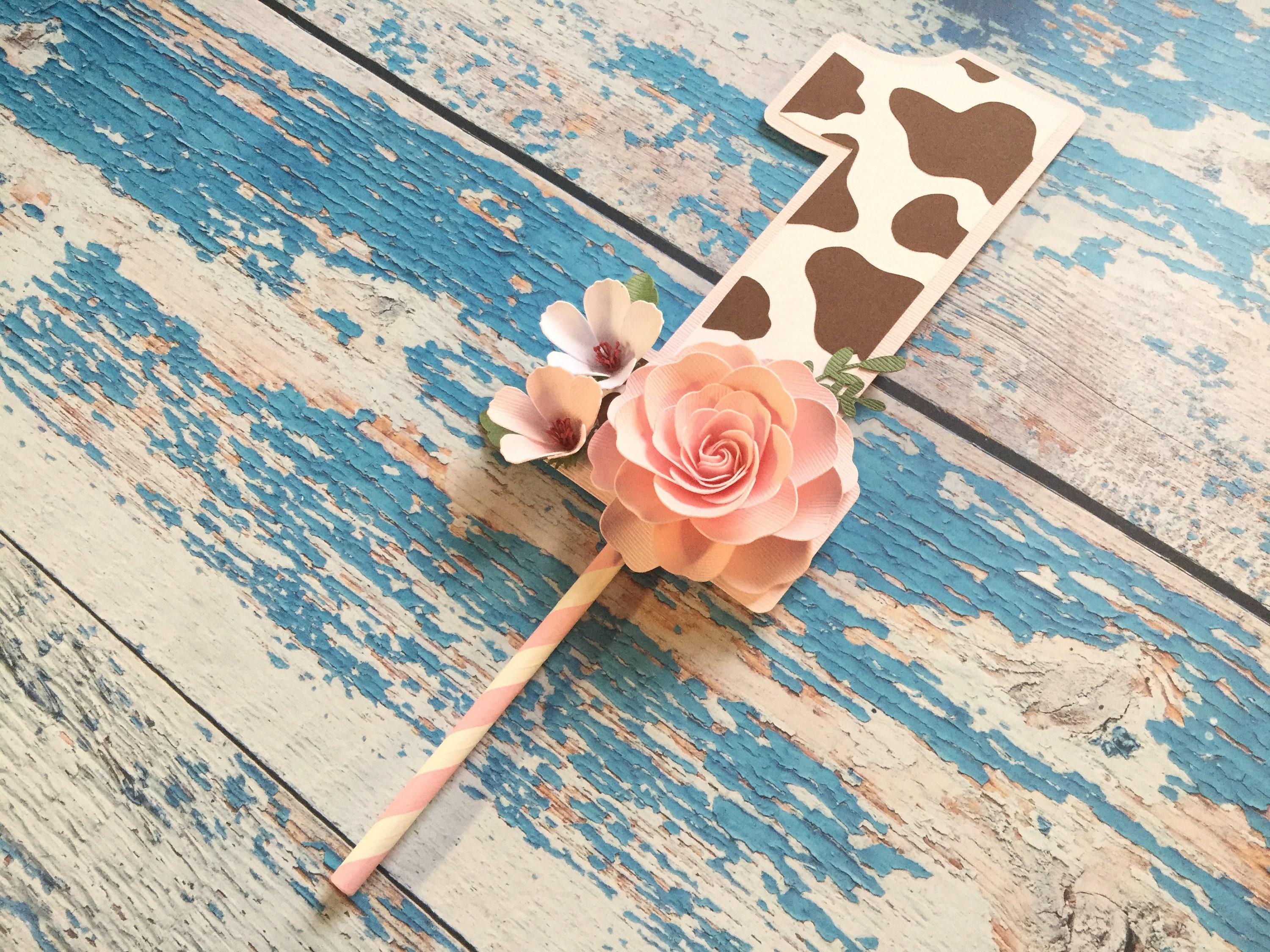 Cow Print Cake Topper Floral Cake Topper Party Decor 1st | Etsy