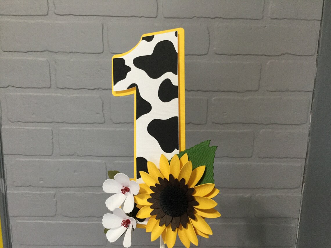 Cow Print Sunflower Decorfirst Birthday First Birthday - Etsy