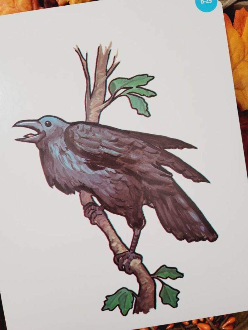 Vintage Raven Crow Flash Card, Vintage Halloween Decor, Antique ...