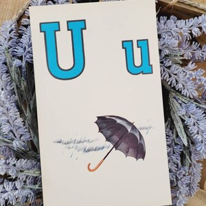 Vintage U Umbrella Flash Card, Antique Flashcards, Ephemera, Vintage ...