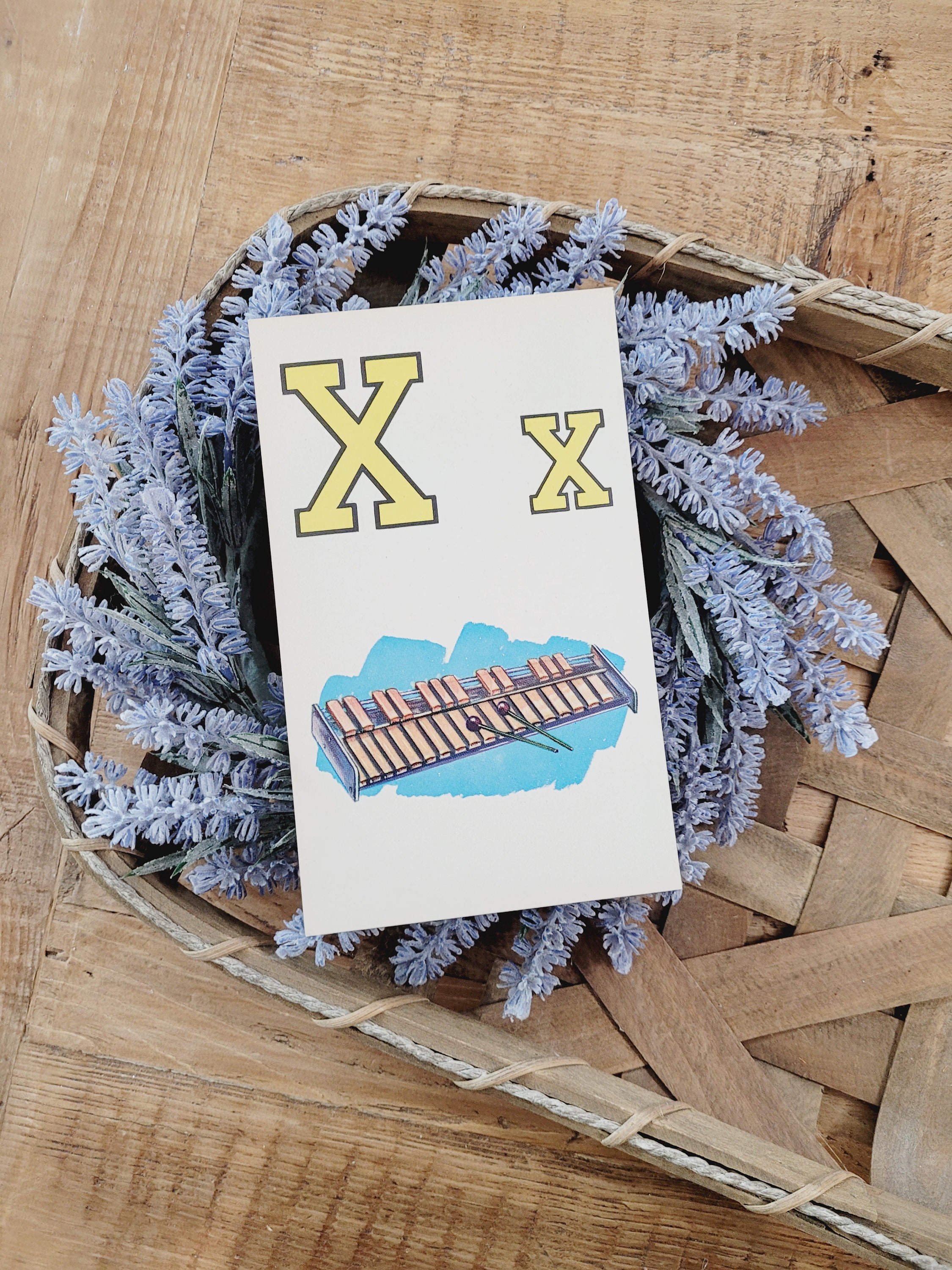 Vintage X Xylophone Flash Card, Musical Instruments, Antique Flashcard ...