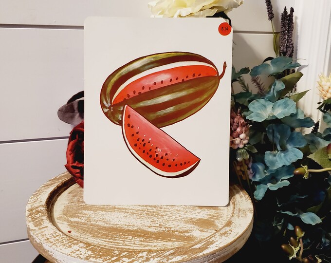 Vintage Watermelon Flash Card, Summer Decor, Antique Flashcards ...