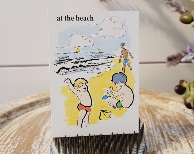 Vintage Kids on Beach Flash Card, Summer Decor, Antique Flashcards ...