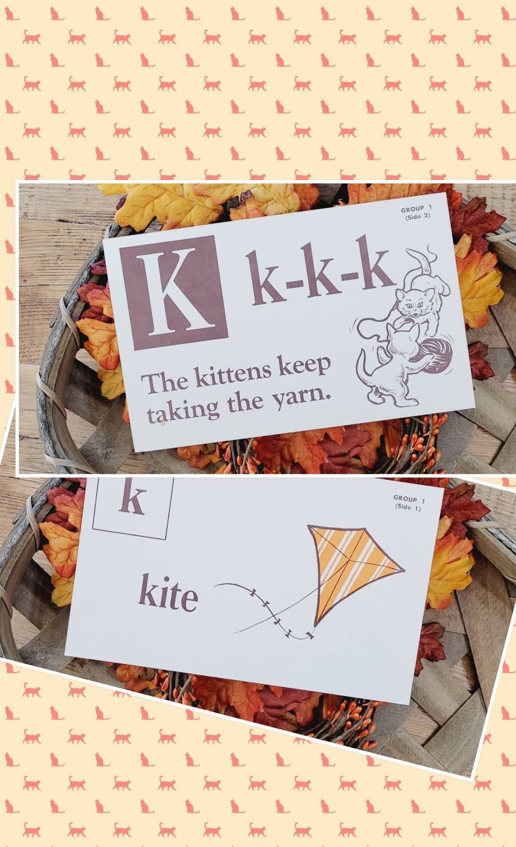 Vintage Kittens Cat Flash Card, Kite Flashcard, Antique Flashcards ...