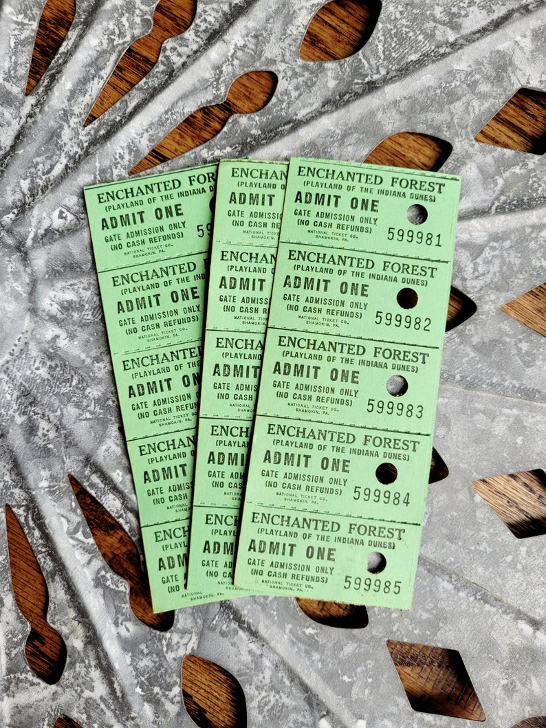 Sheet of 5 Vintage Amusement Park Tickets, Enchanted Forest, Carnival ...