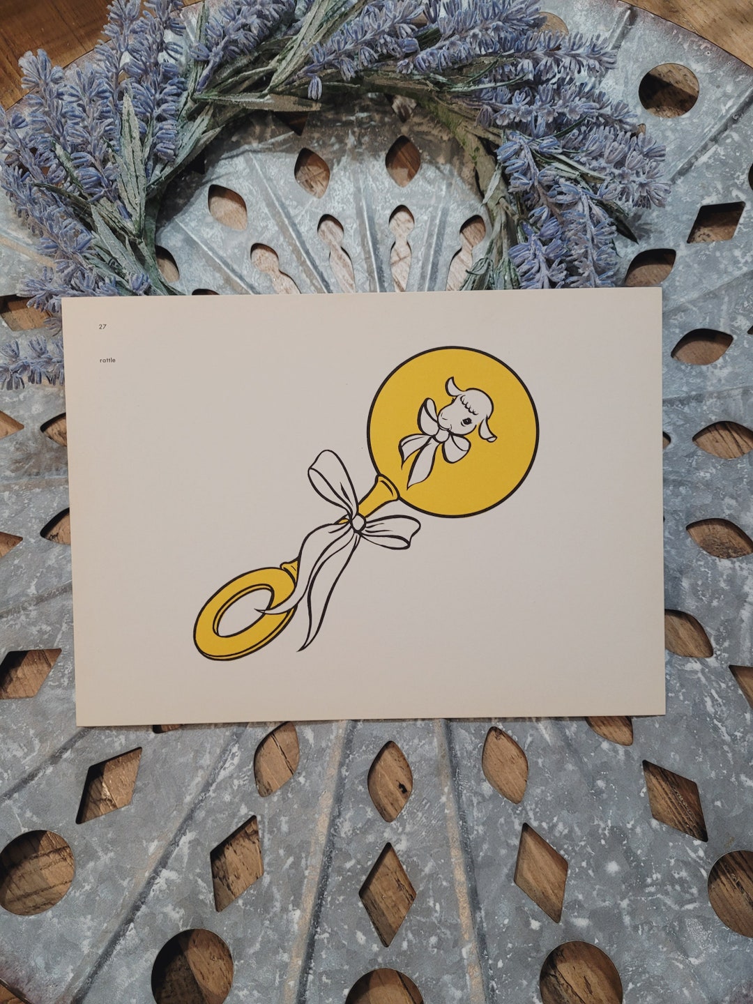 Vintage Baby Rattle Flash Card, Nursery Decor, 1960s Decor, Vintage ...