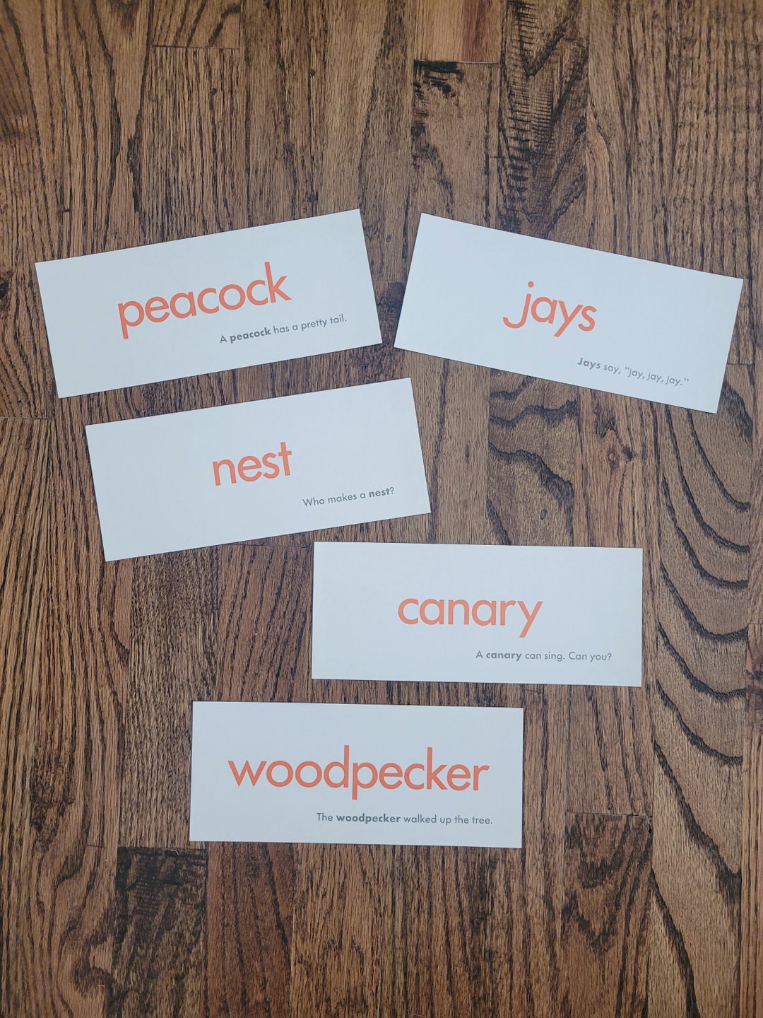 Vintage Bird Flash Card Set, Nest Canary Peacock, Word Phonics Card ...