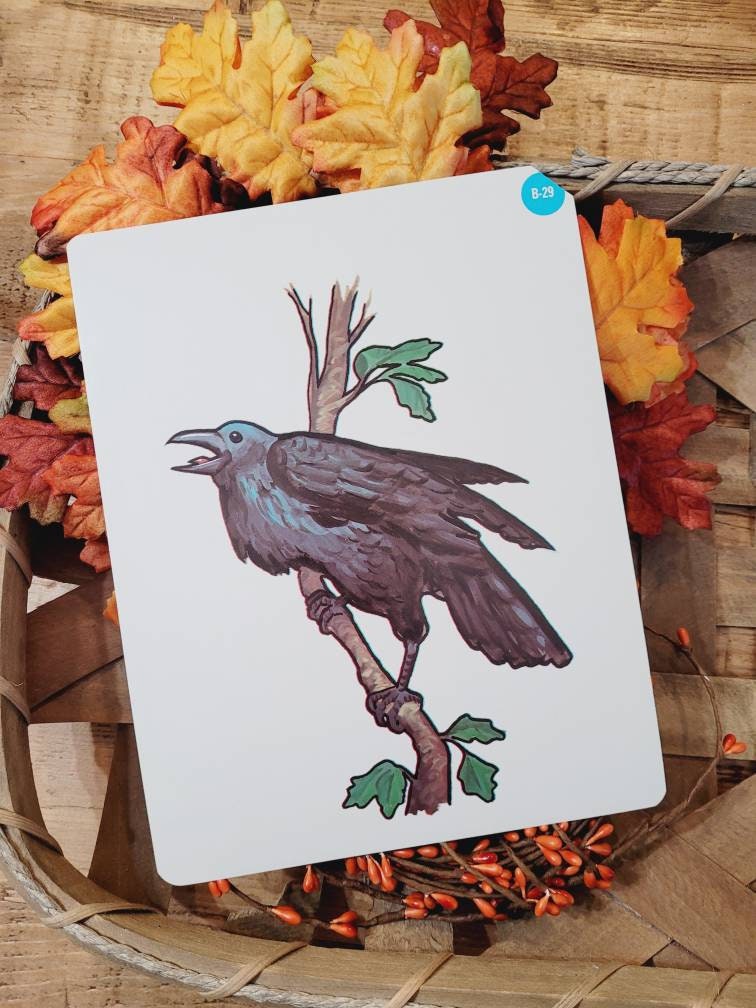 Vintage Raven Crow Flash Card, Vintage Halloween Decor, Antique ...