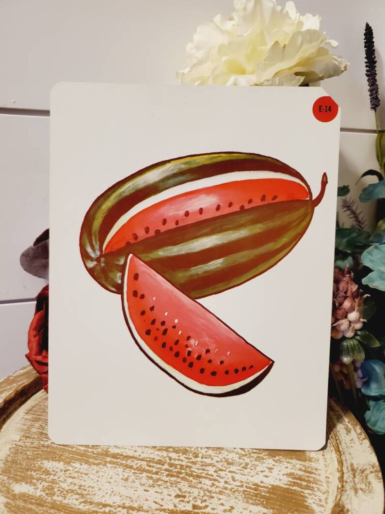 Vintage Watermelon Flash Card, Summer decor, Antique flashcards ...