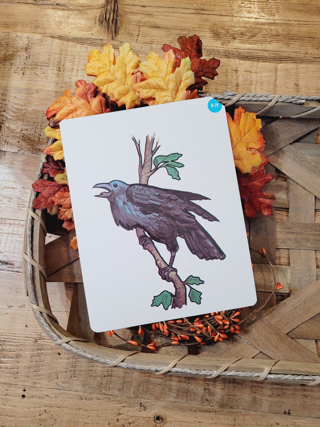 Vintage Raven Crow Flash Card, Vintage Halloween Decor, Antique ...