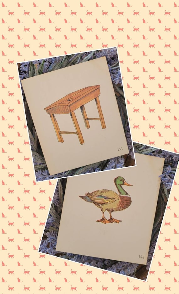 Vintage School Desk Flash Card Duck card Back to School | Etsy