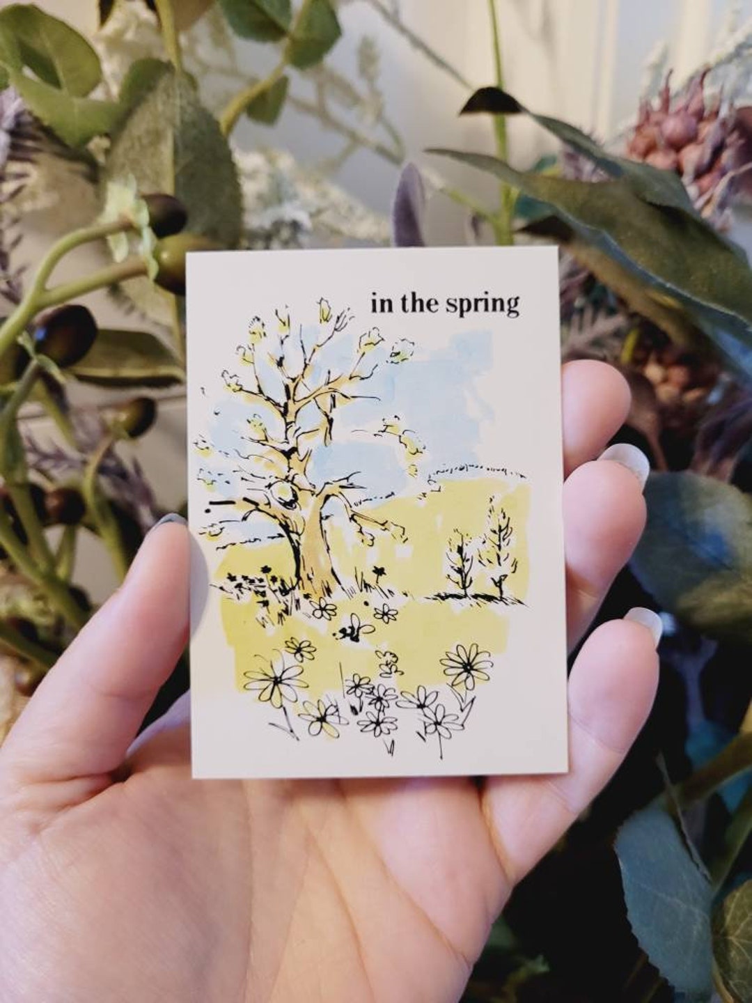 Vintage Spring Flash Card, Blooming Flowers Art, Antique Flashcards ...