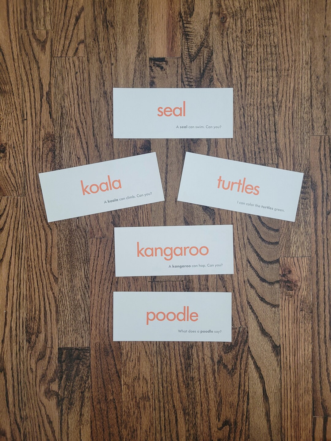 Vintage Animal Flash Card Set, Kangaroo Koala, Word Phonics Card ...