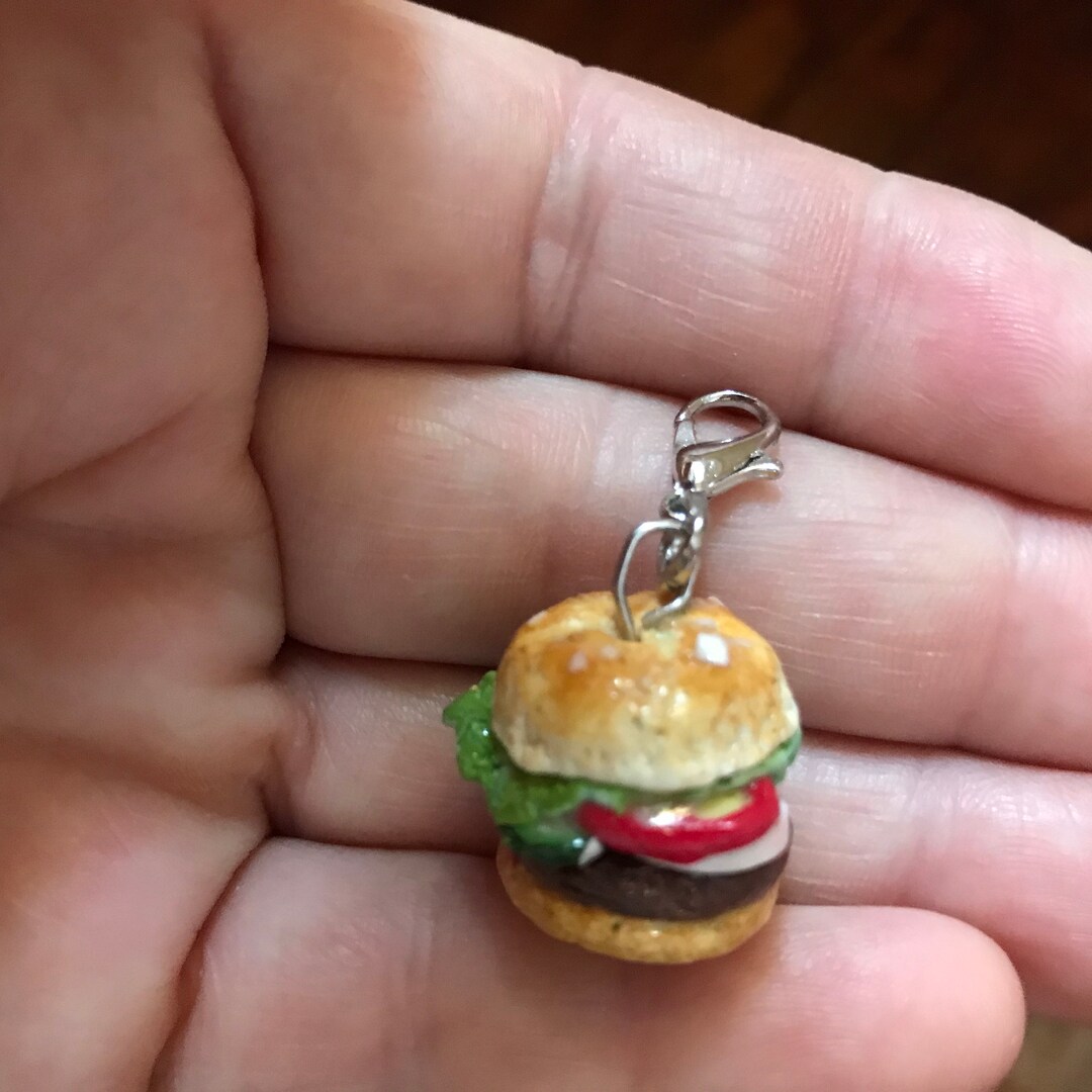 Hamburger Charm, Hamburger Charm, Miniature Food, Jewelry Polymer Clay ...