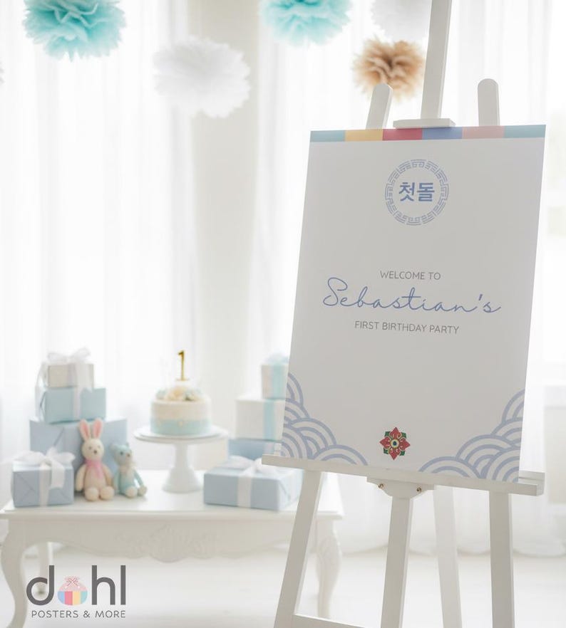 Editable Korean 1st Birthday Welcome Sign Template-boy Motif Blue ...