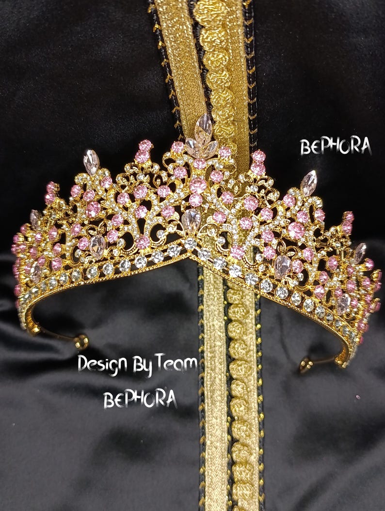 Pink Crystal Quinceanera Crown: Baroque Tiara, Necklace & Earrings Set ...