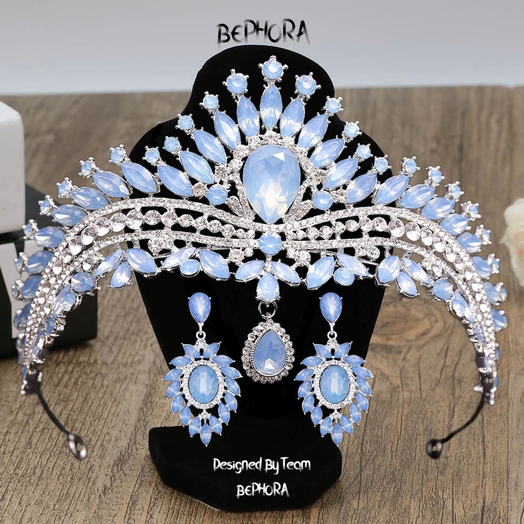 Crystal Forehead Tiara - Quinceanera Tiara, Bridal Headpiece, Earrings ...