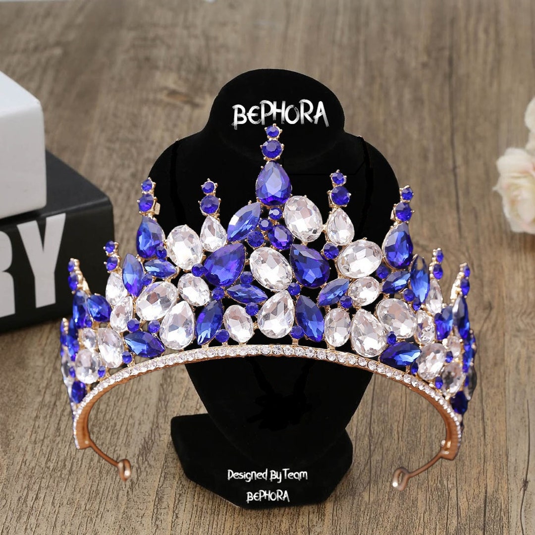 Blue Crown, Luxury Forest Tiara, Vintage Round Full Size Tiara Luxury ...
