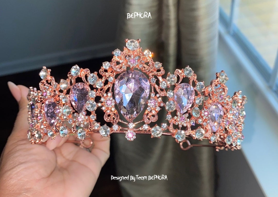 Baroque Crystal Pink Queen Crown: Bridal Wedding Tiara - Etsy