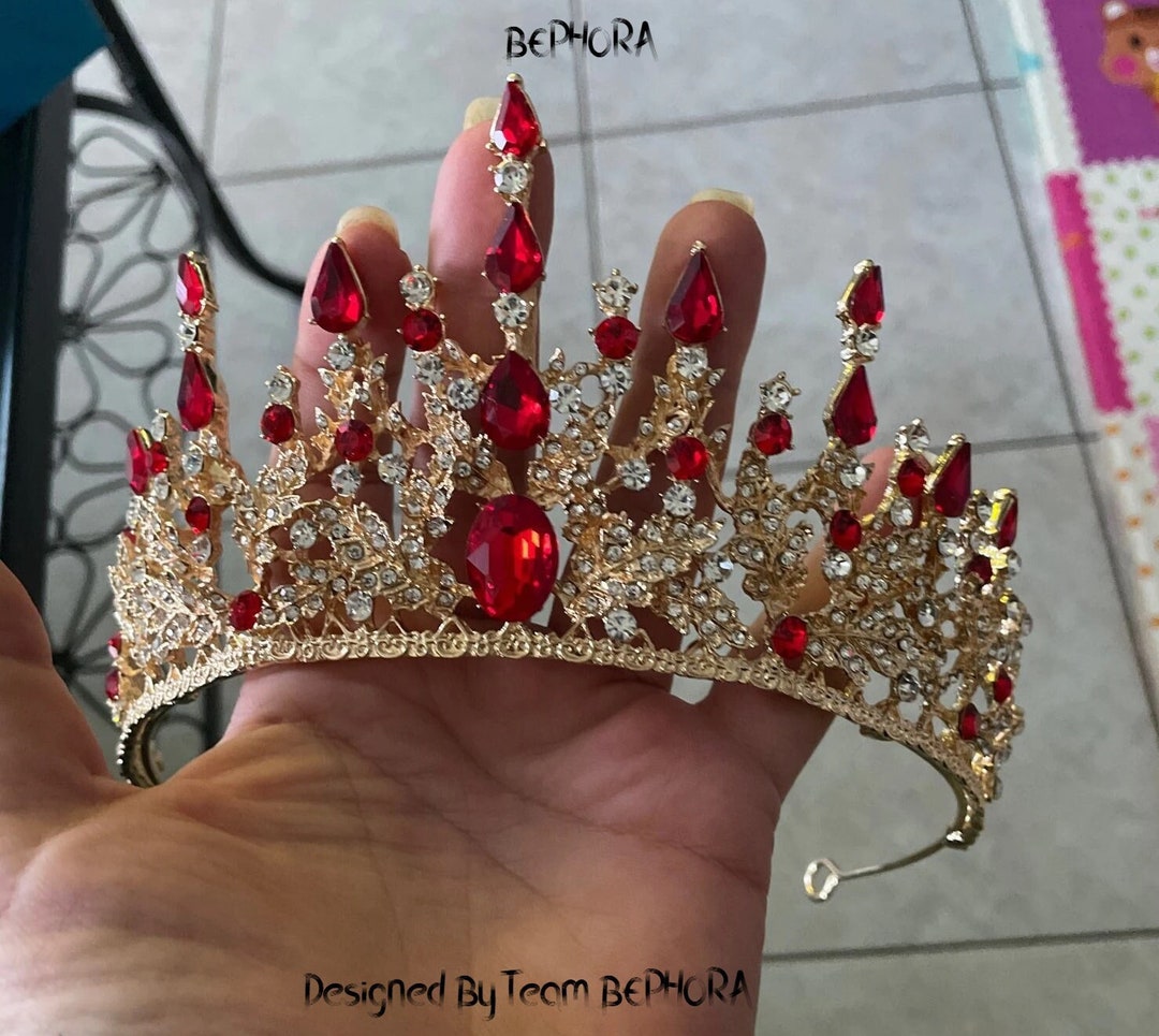 Custom Diary-inspired Princess Tiara, Red & Gold Wedding Crown for ...