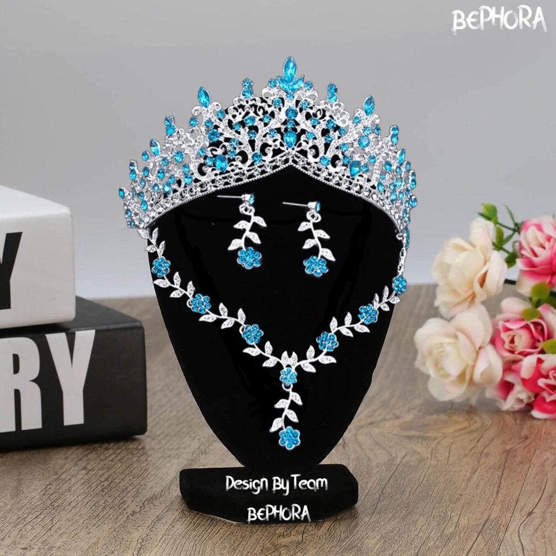 Periwinkle Blue Crystal Bridal Tiara Jewelry Set: Wedding Necklace ...