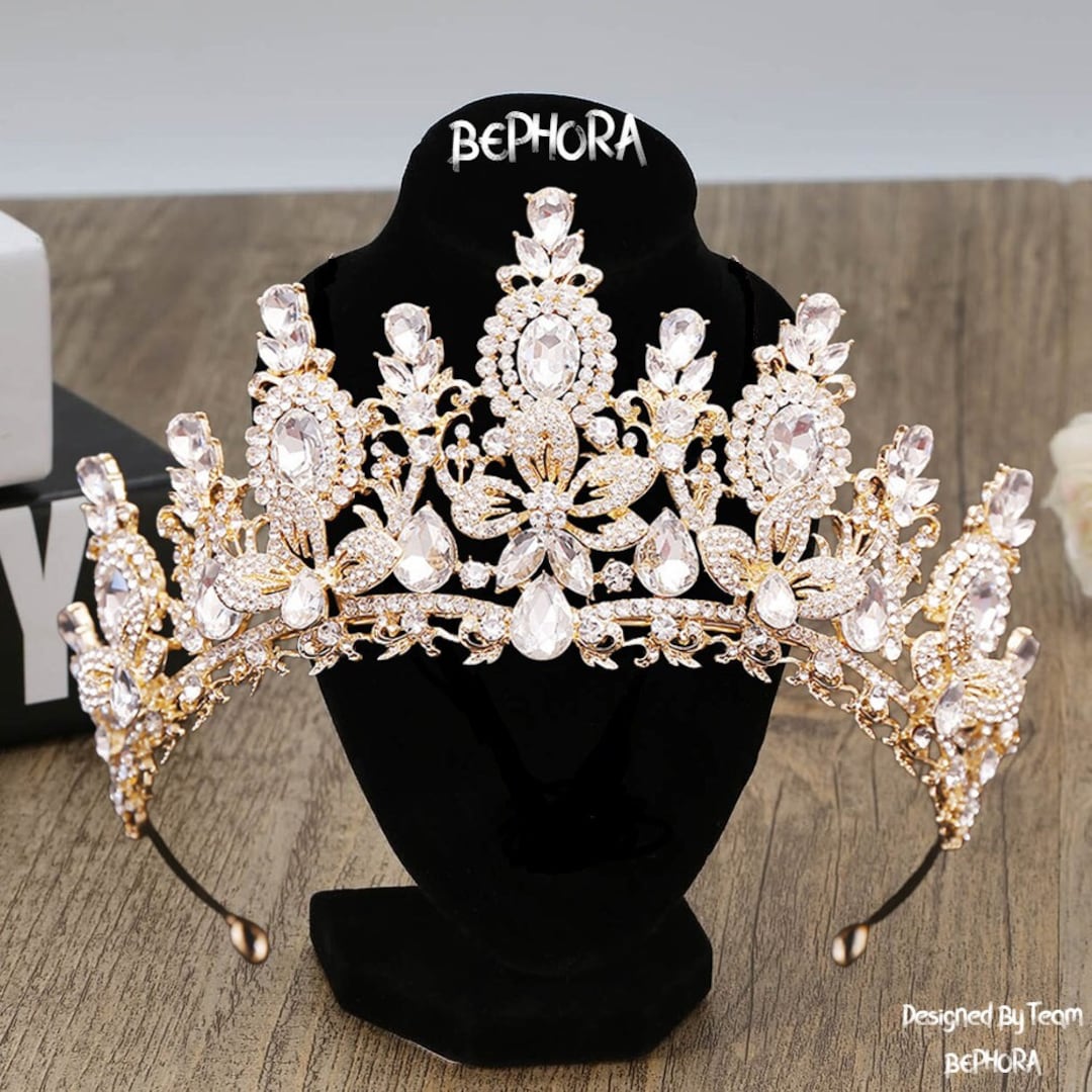 Gold Wedding Tiara Jewelry Set: Cubic Zircon Quinceanera Crown - Etsy