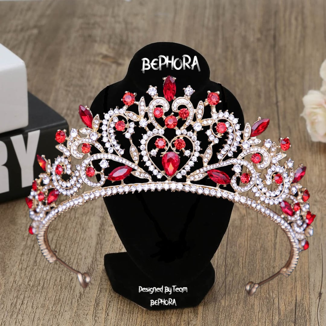 BEPHORA Red Crystal Quinceanera Crown - Red Gold Crystal Wedding Crown ...