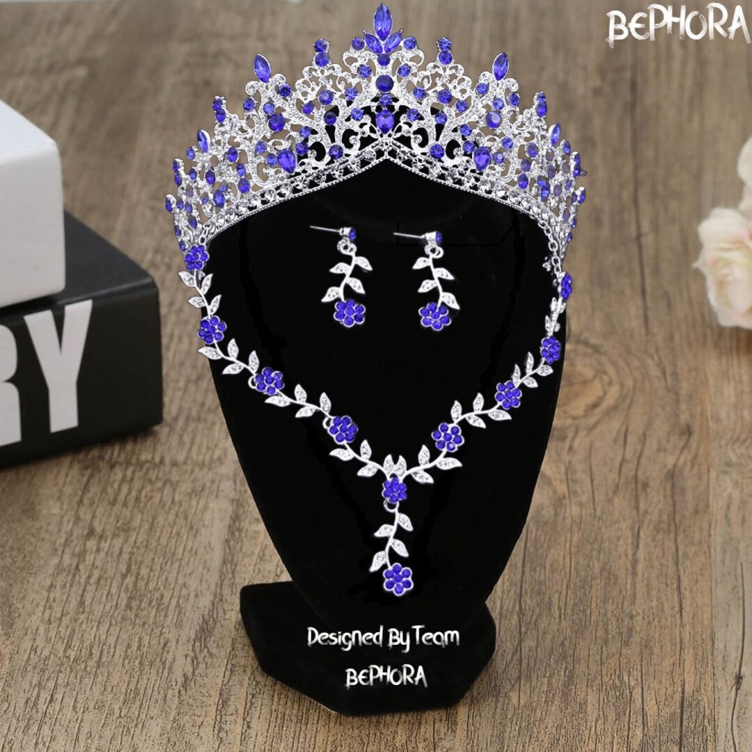 Periwinkle Blue Crystal Bridal Tiara Jewelry Set: Silver Wedding ...