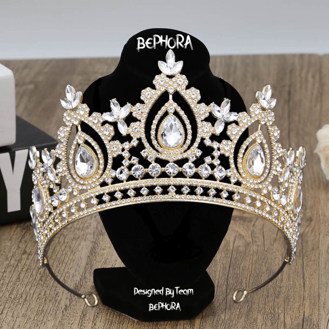 Tall Queen Bridal Tiara - Crystal Tiara, Gold Crystal Wedding Crown ...