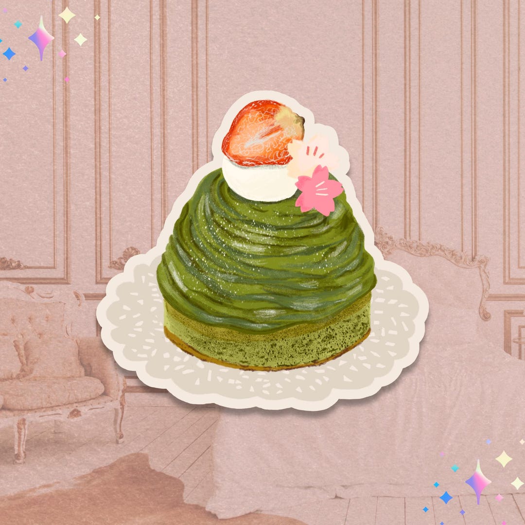 Matcha Mont Blanc Strawberry Sticker, Matcha Dessert Sticker, Mont ...
