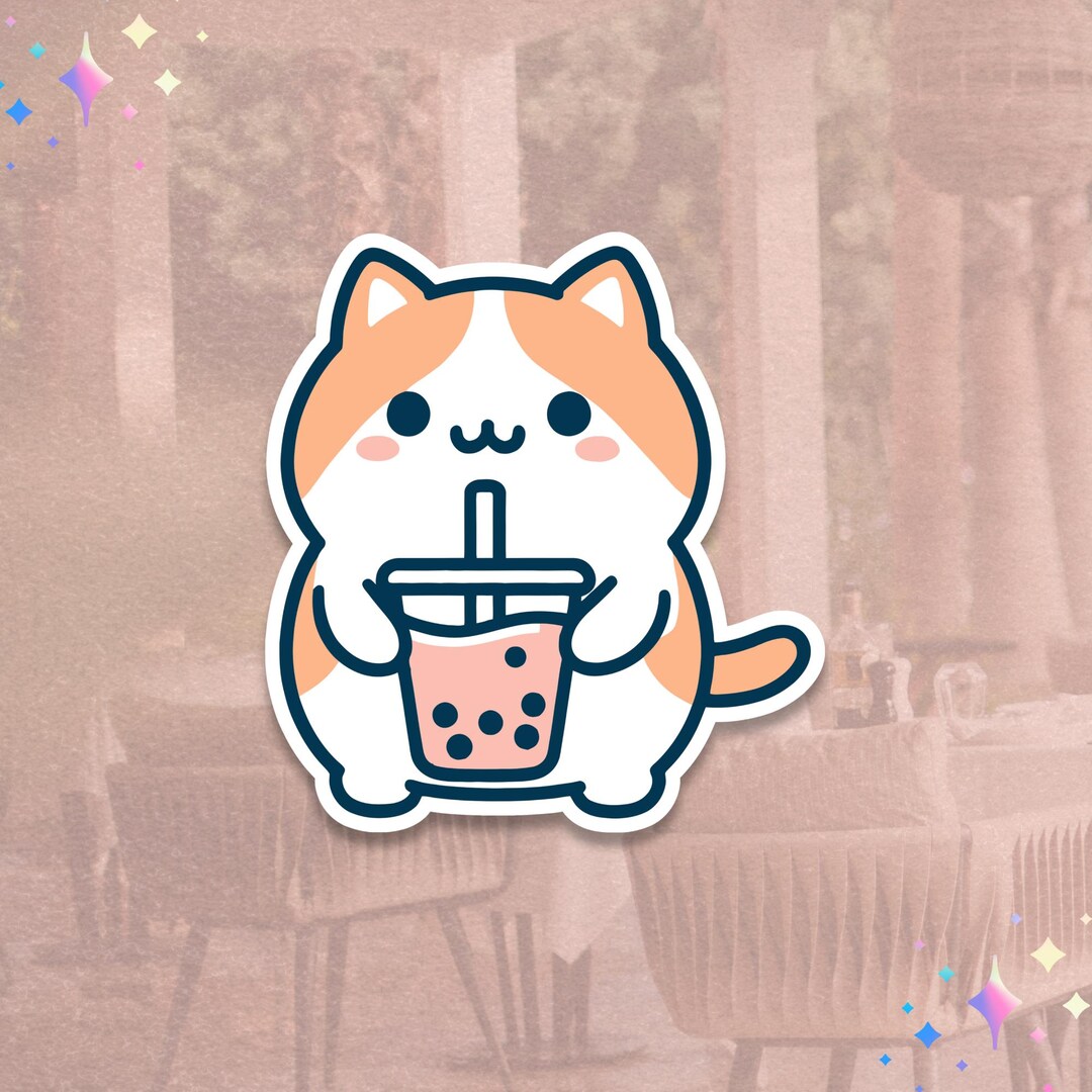 Boba Cat Sticker | Kawaii Bubble Tea Cat Vinyl Decal - Etsy