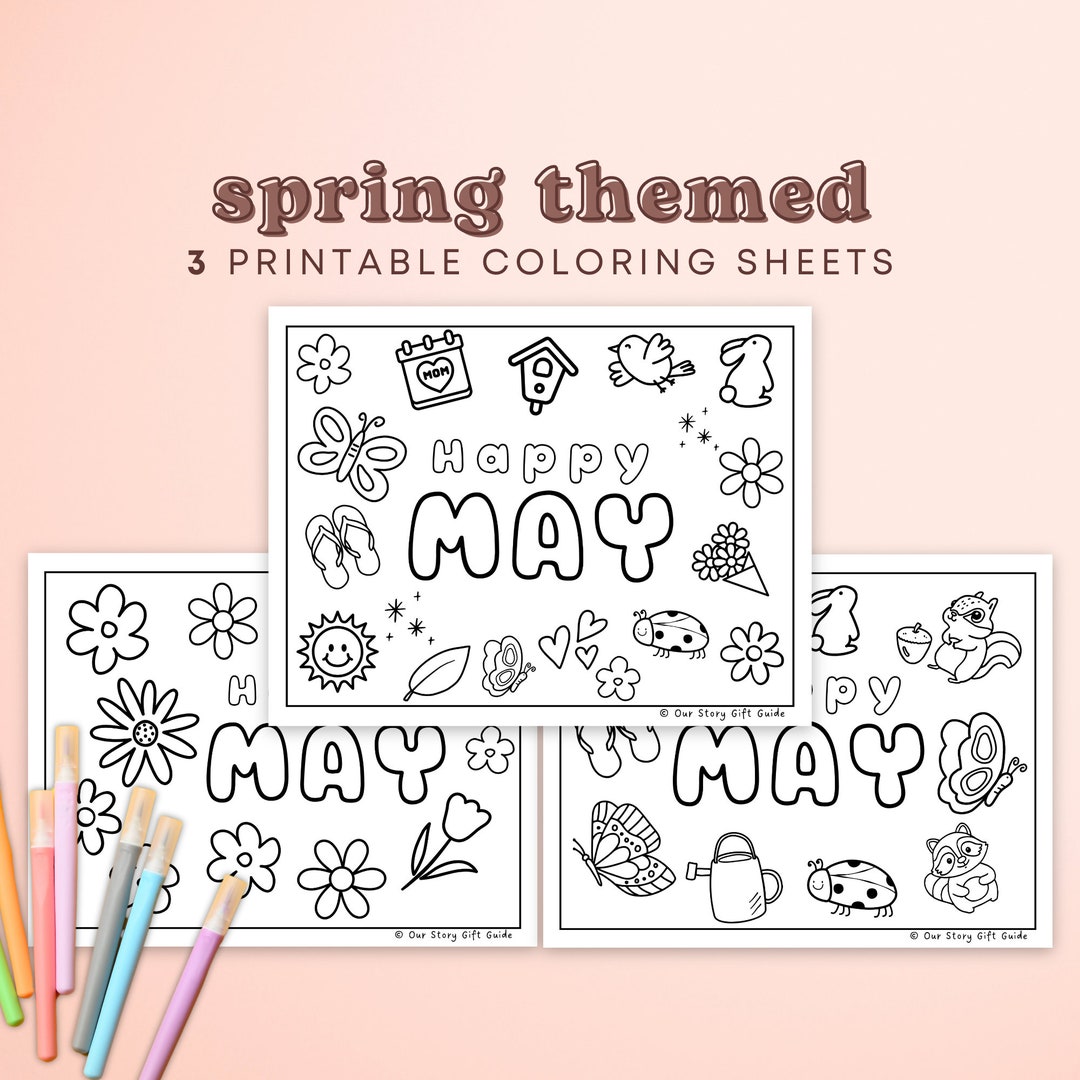 Spring Coloring Sheets, Bundle of 3 Designs, May Coloring Sheets ...