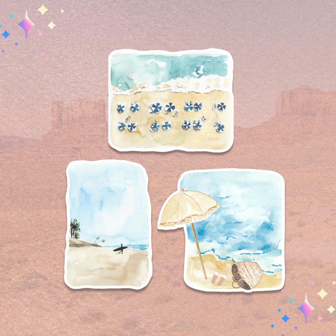 Summer Beach Sticker Set, Boho Beach Sticker, Ocean Beach Sticker ...