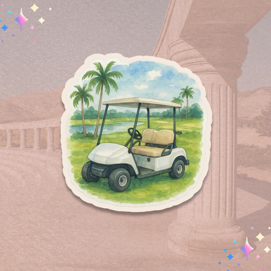 Golf Cart in Tropical Golf Course Sticker, Tropical Golf Course Sticker ...