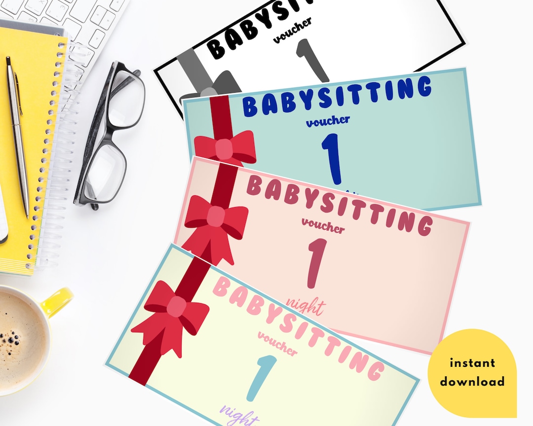 4 Babysitting Gift Vouchers | Babysitting Voucher | Mothers Day Gift ...