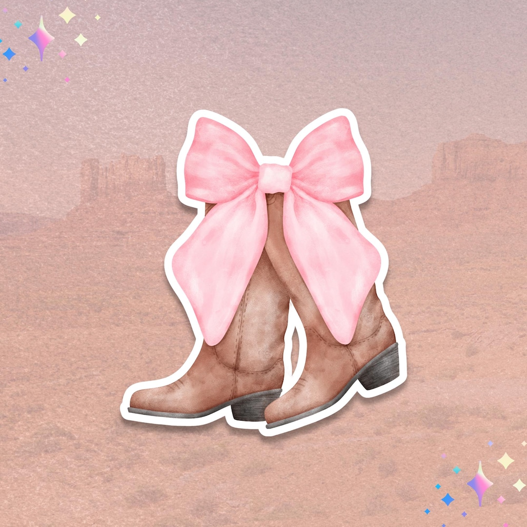 Coquette Cowboy Boots With Bow Sticker, Pink Bow Cowboy Boots Sticker ...