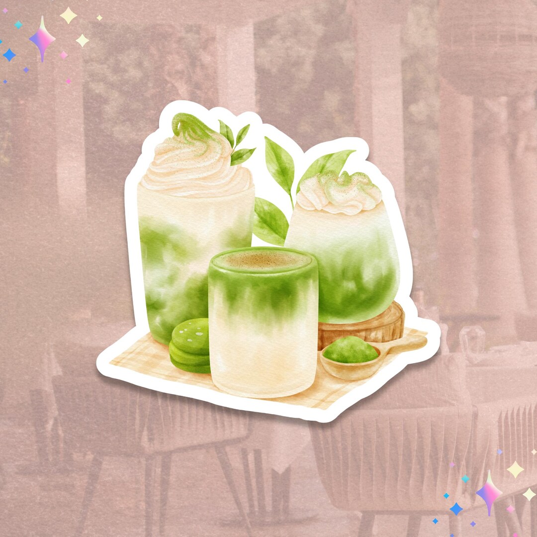 Matcha Latte Drinks Sticker, Iced Matcha Latte Sticker, Watercolor ...