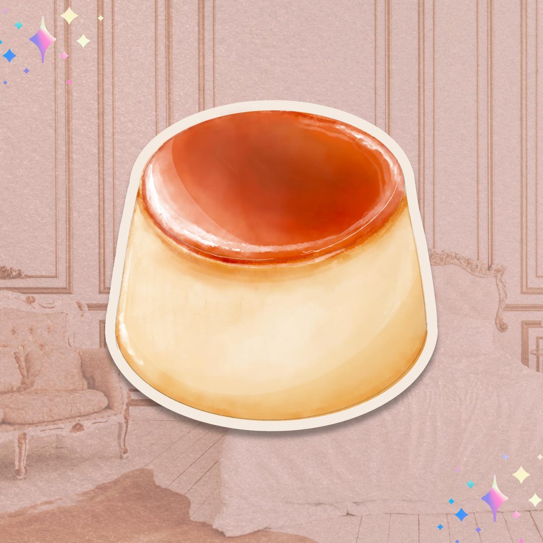 Flan Watercolor Sticker, Cute Dessert Café Aesthetic Sticker, Kawaii ...