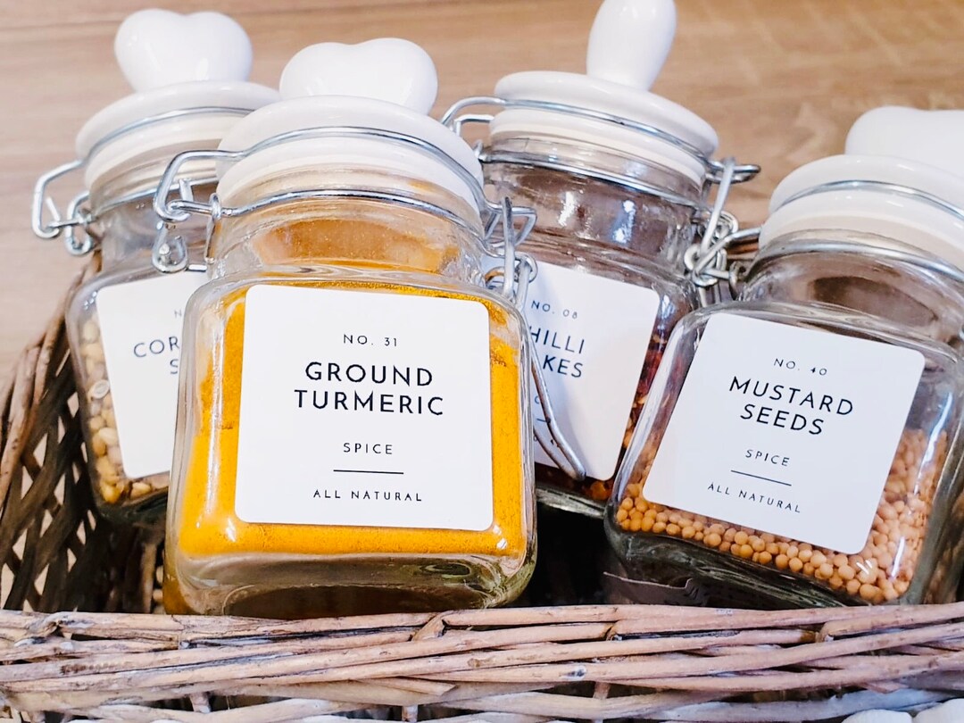Modern Spice Labels - Durable Oil / Waterproof White Matt Labels ...
